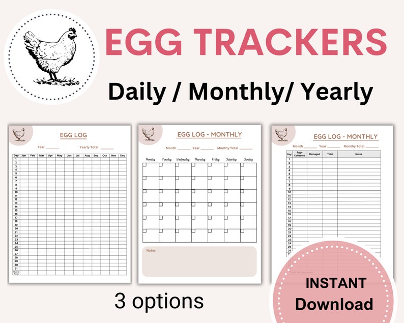 Chicken Egg Log Tracker Journal Management Records, Printable PDF, Farmer Gift, Egg Count ...