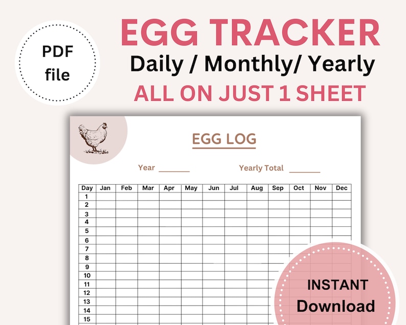 Chicken Egg Log Tracker Journal Management Records, Printable PDF ...