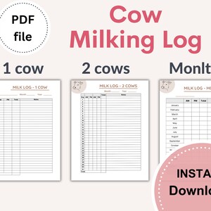 Cow Milking Log Print and Fill digital PDF File Instant - Etsy