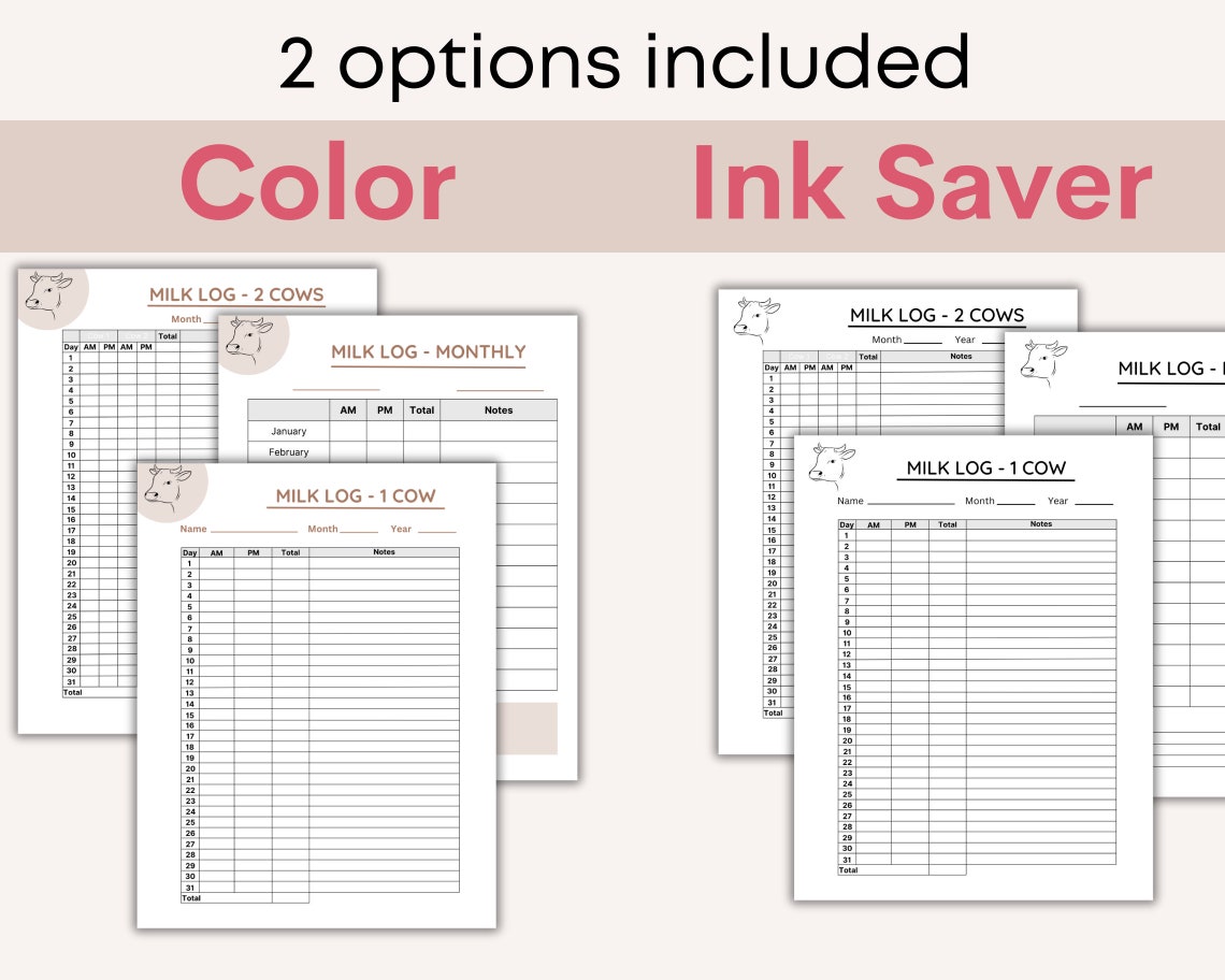 Cow Milking Log | Print and Fill |digital PDF File| Instant Download - Etsy