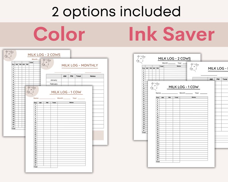 Cow Milking Log | Print and Fill |digital PDF File| Instant Download - Etsy