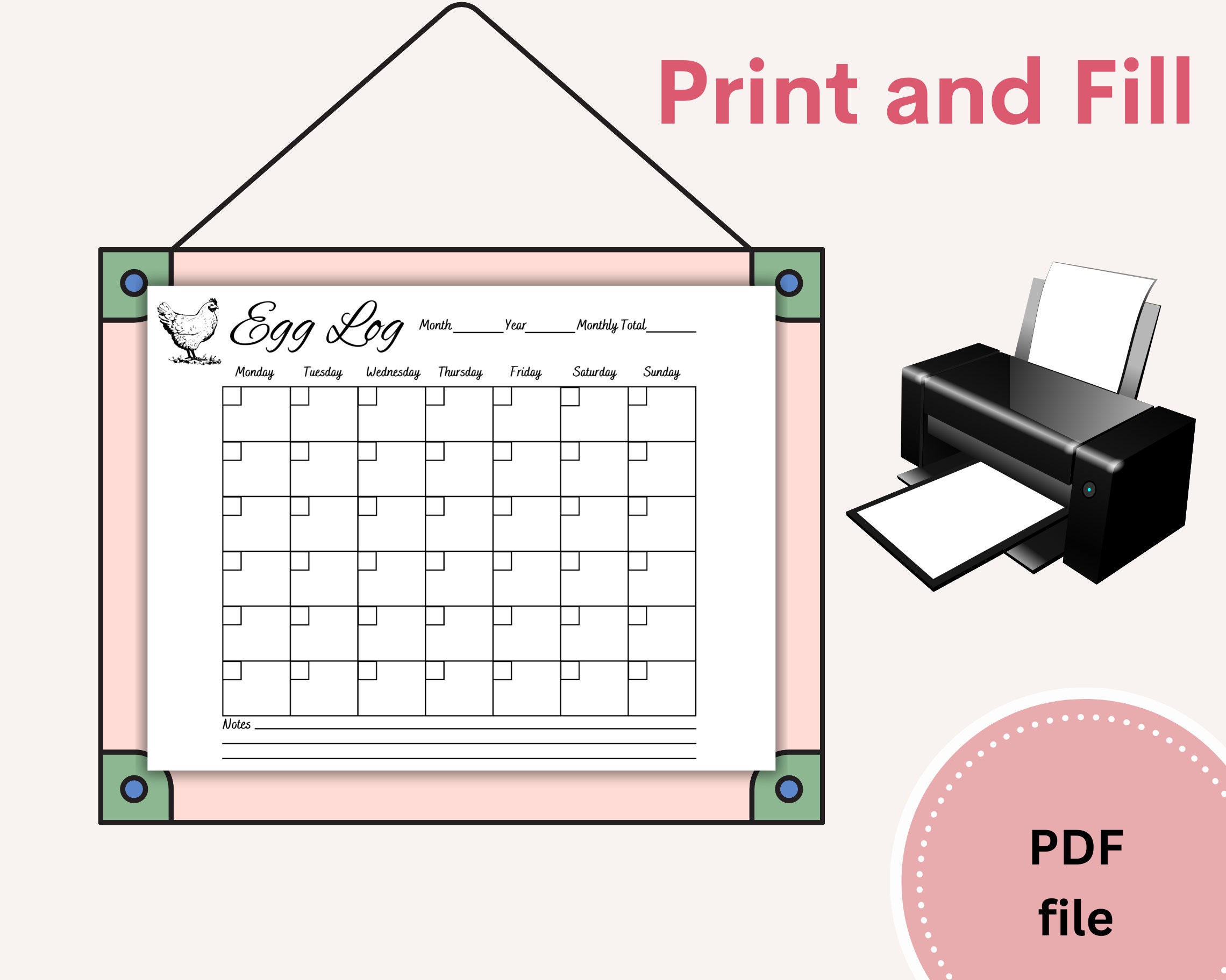 Chicken Egg Log Tracker Journal Management Records, Printable PDF ...