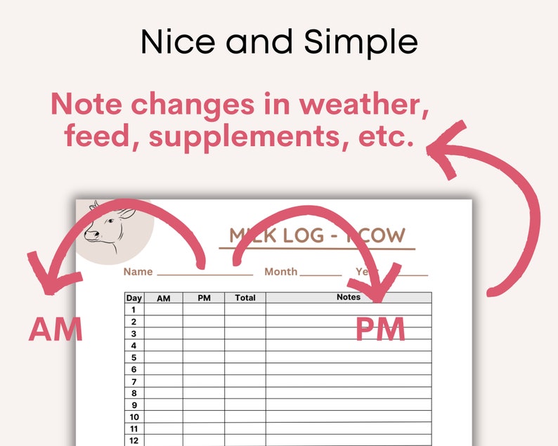 Cow Milking Log | Print and Fill |digital PDF File| Instant Download - Etsy
