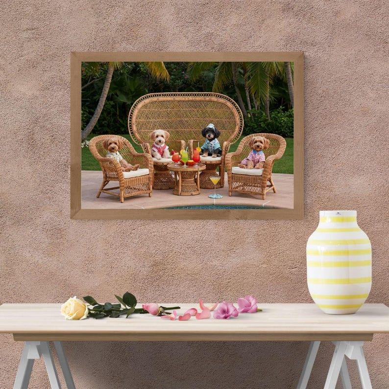 Happy Dogs at Pool – Funny Poolside Dog Poster, Cute Patio Wall Art ...