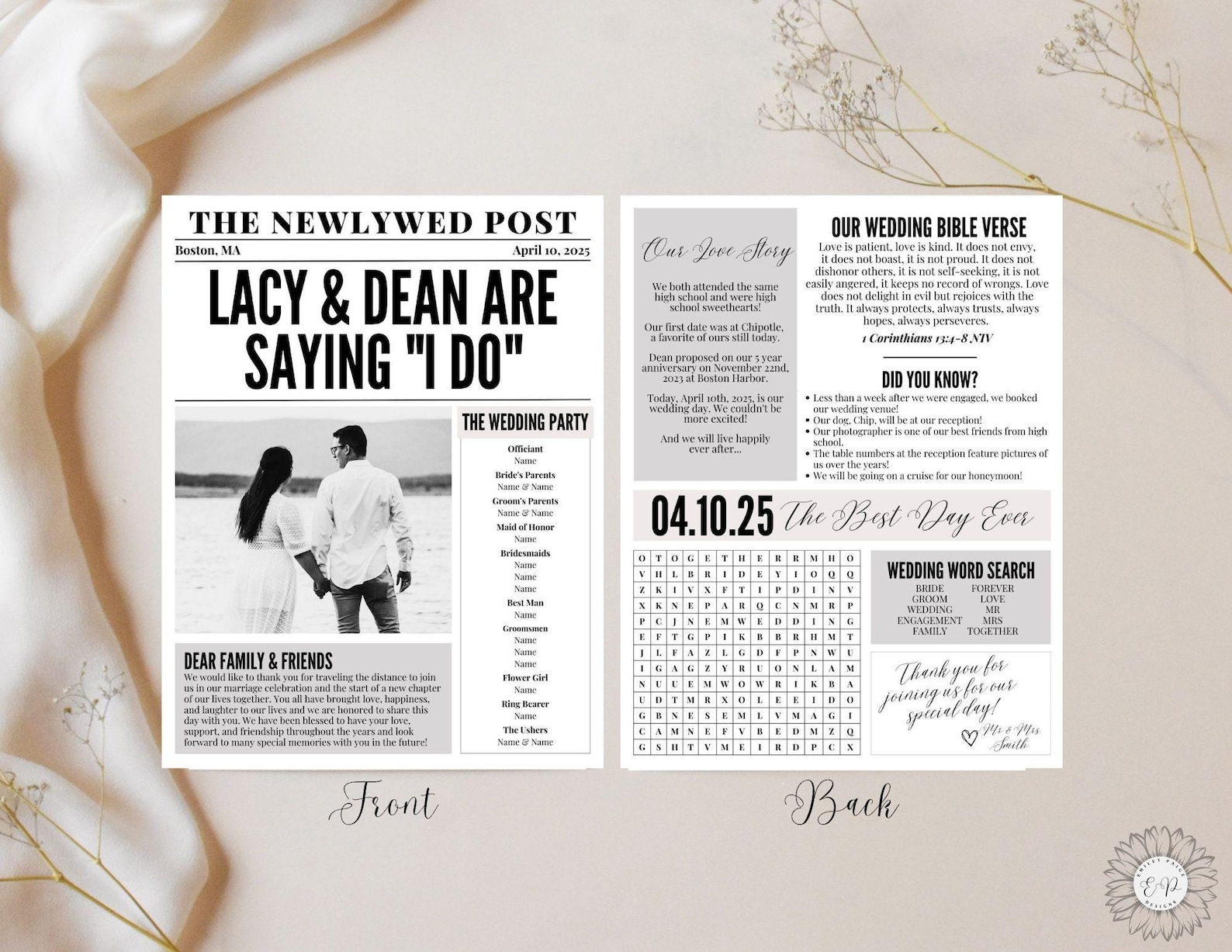 Wedding Newsletter Template With Photos & Wedding Word Search, Welcome ...