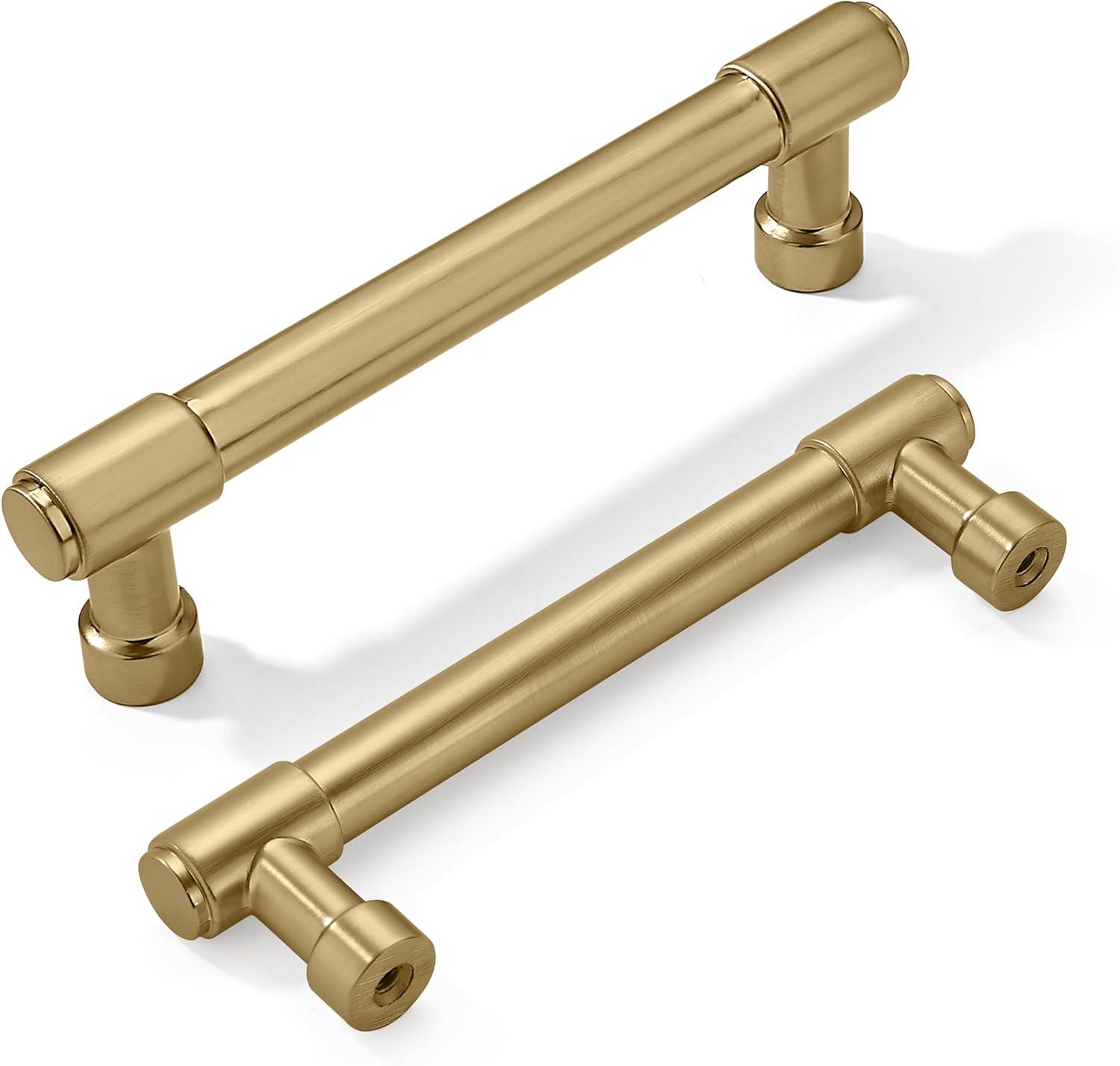 Solid Brushed Gold Bronze Kitchen Cabinet Euro Handle Brass Pull 3" 3-3 ...