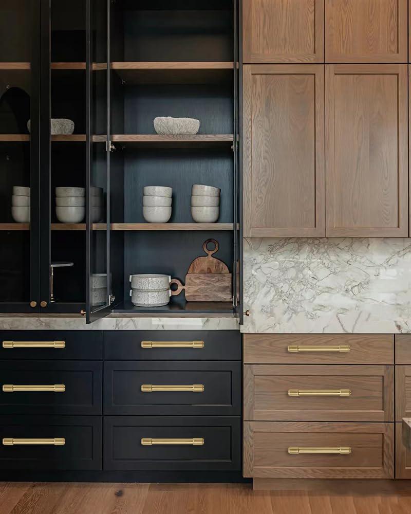 Solid Brushed Gold Bronze Kitchen Cabinet Euro Handle Brass Pull 3" 3-3 ...