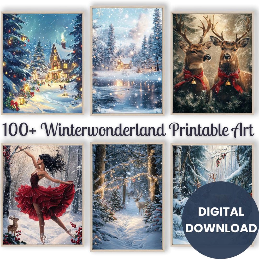 Winter Wonderland Printable Wall Art Bundle Holiday Decor Set Digital ...