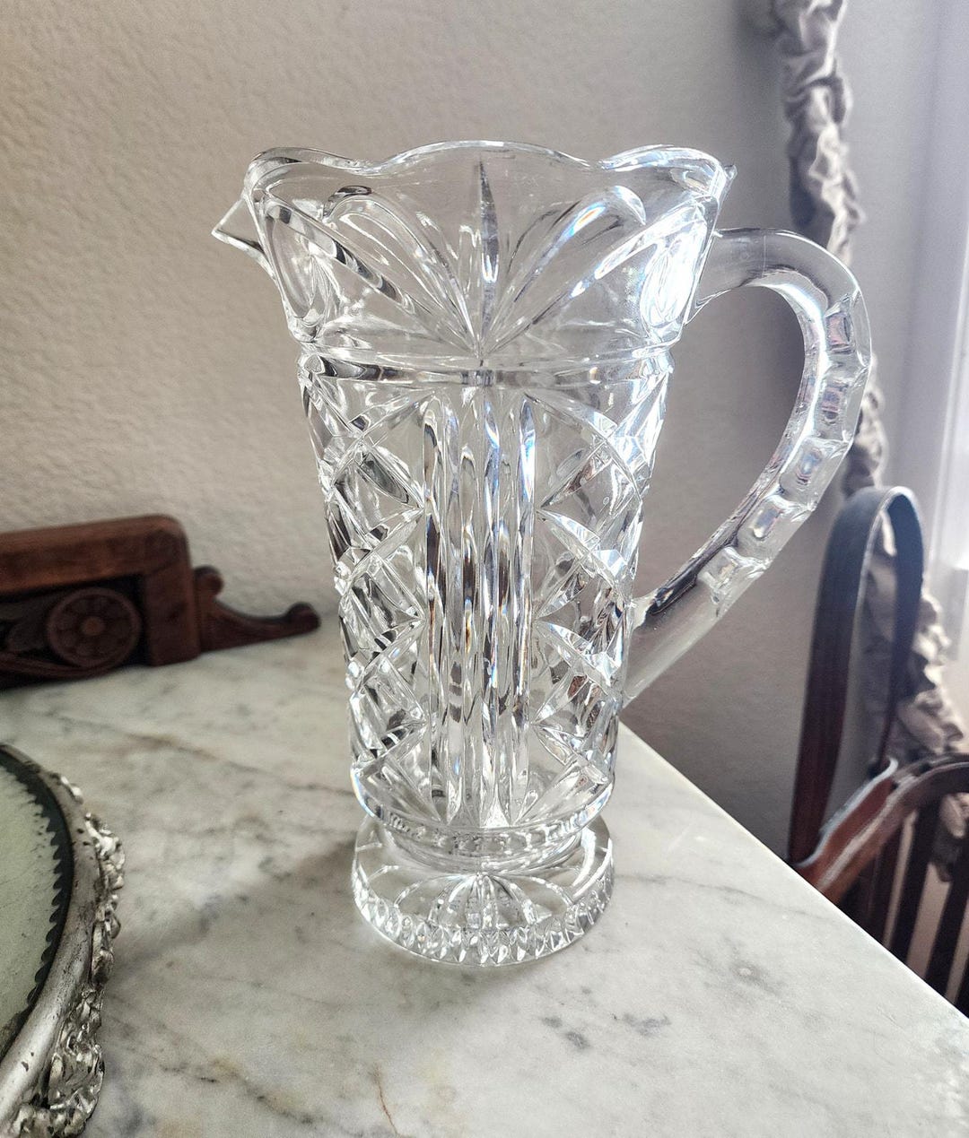 Vintage Crystal Pitcher - Etsy