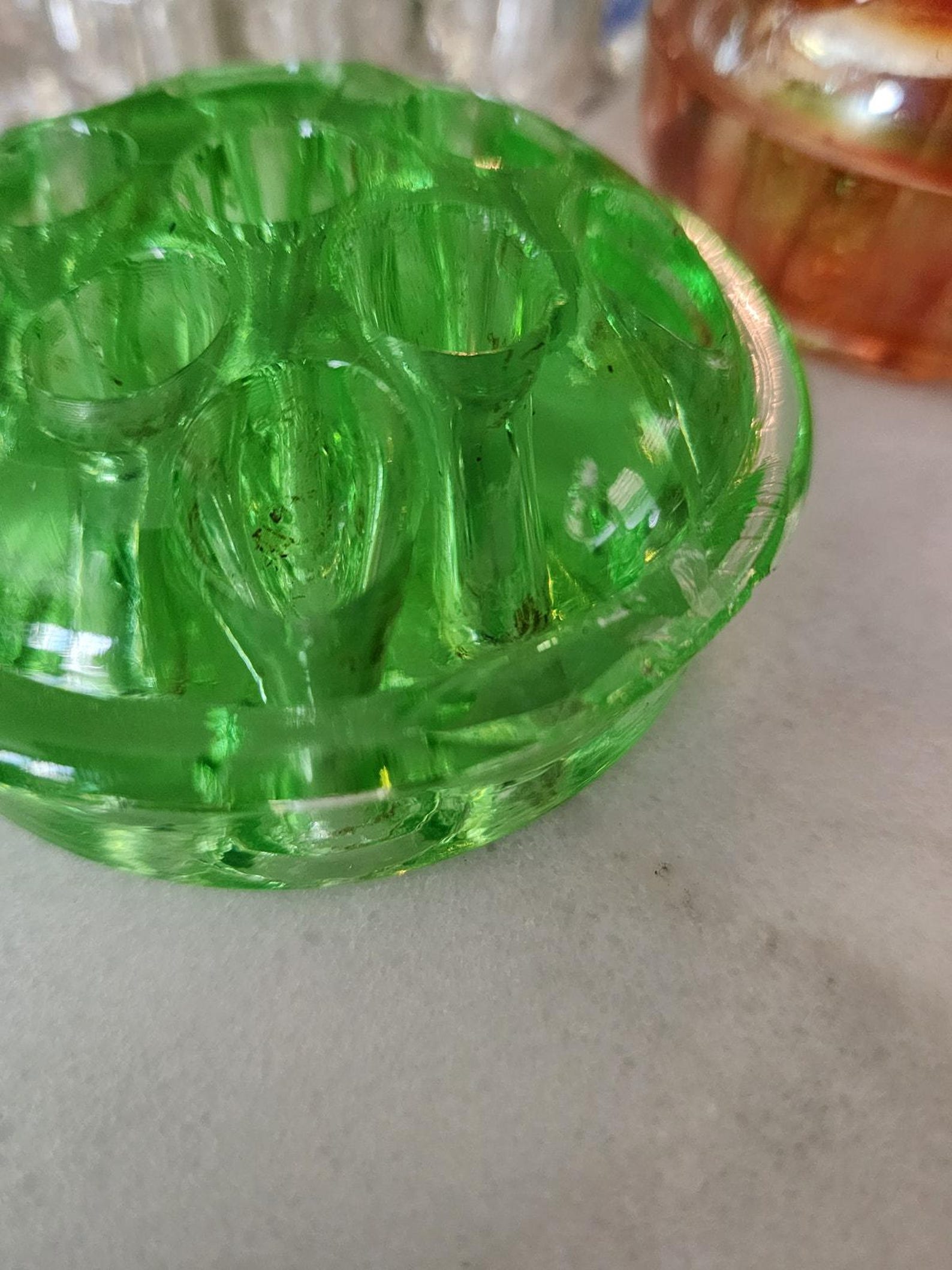 Vintage Glass Flower Frogs! Fantastic Set of Five! Green, Clear ...