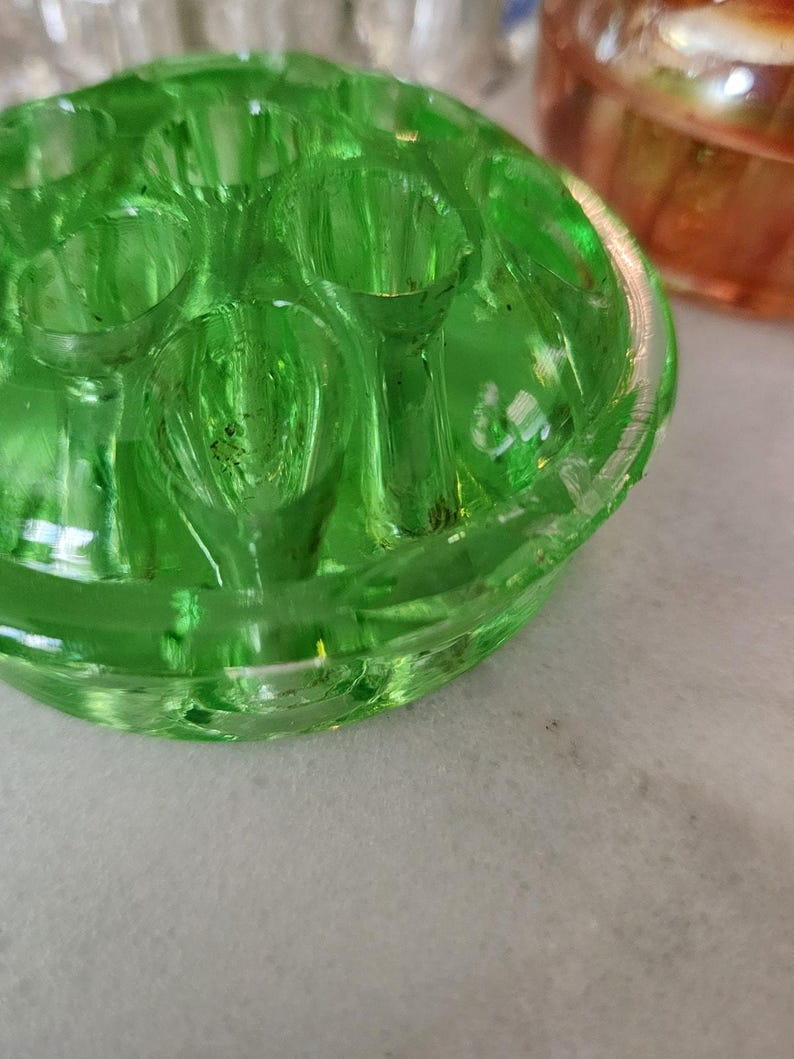 Vintage Glass Flower Frogs! Fantastic Set of Five! Green, Clear ...