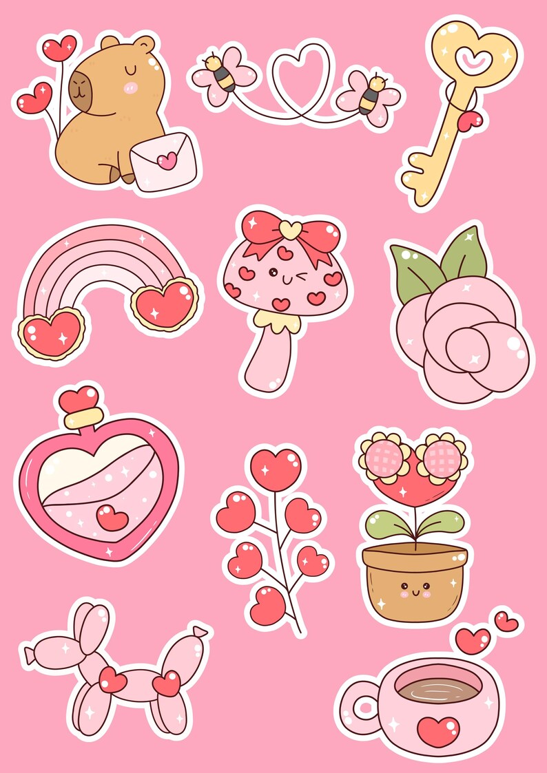 Capybara Valentine Stickers – 39 Cute Designs (digital Download ...