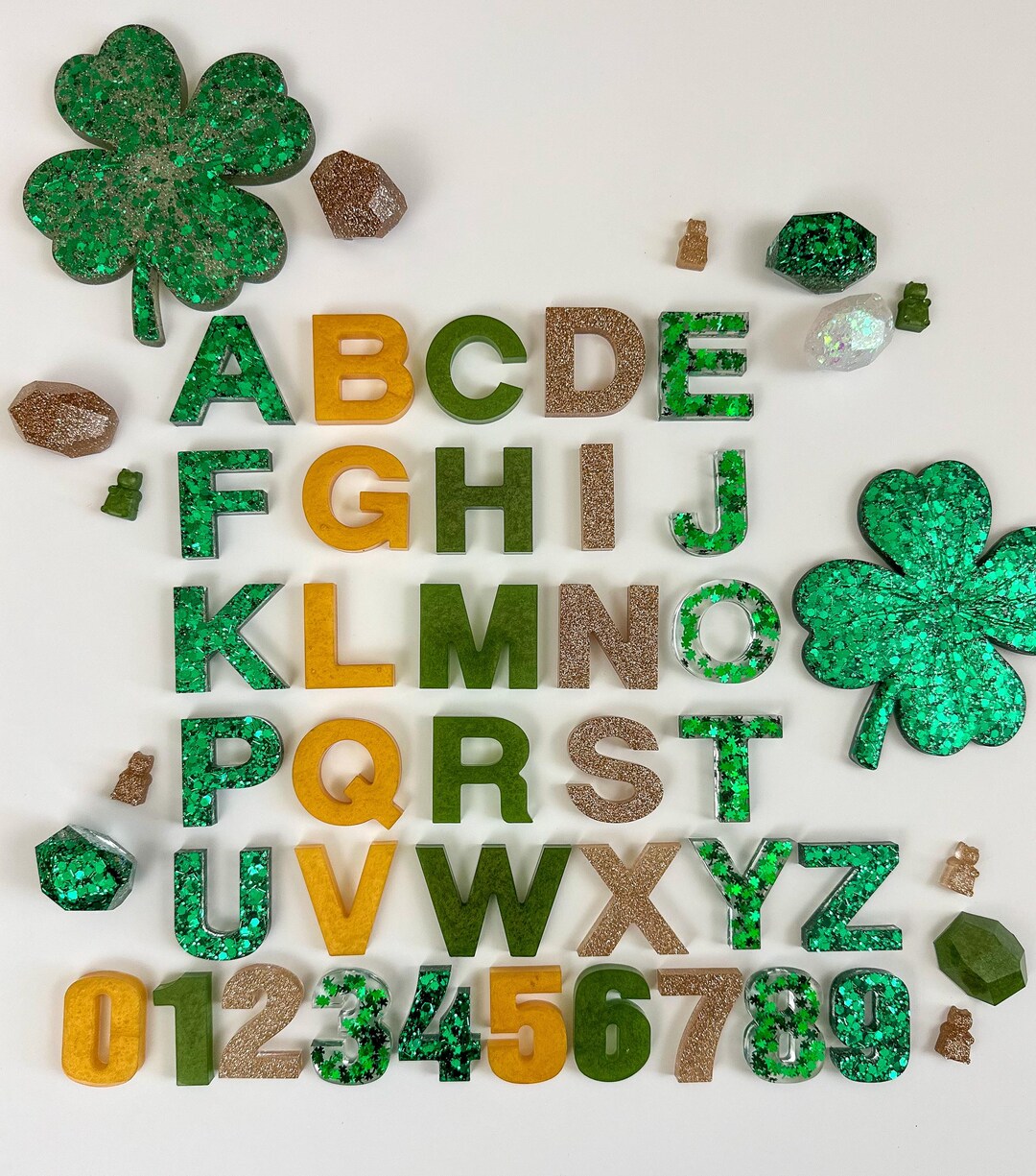 St. Patrick’s Day Sensory Bin Filler, Resin Alphabet and Number Set ...