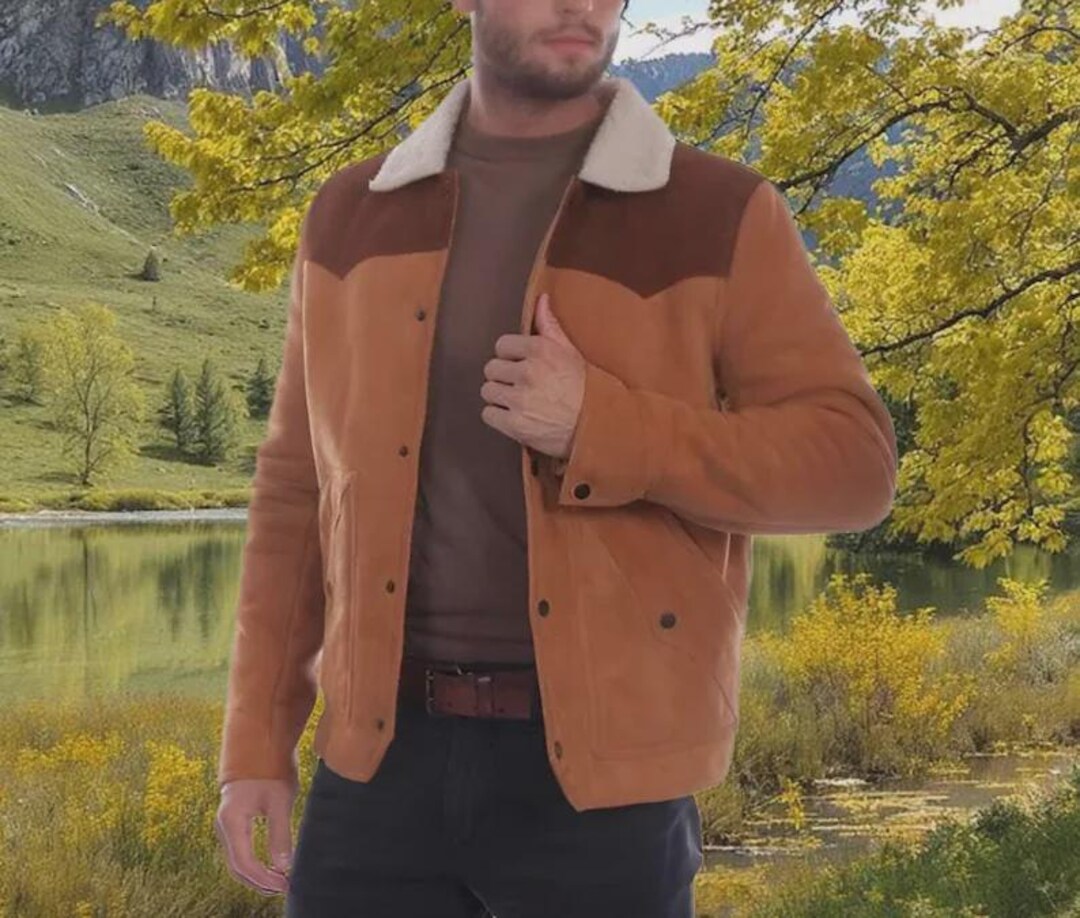 Men's Two-tone Suede Sherpa Jacket: Handmade Western Cowboy Coat - Etsy