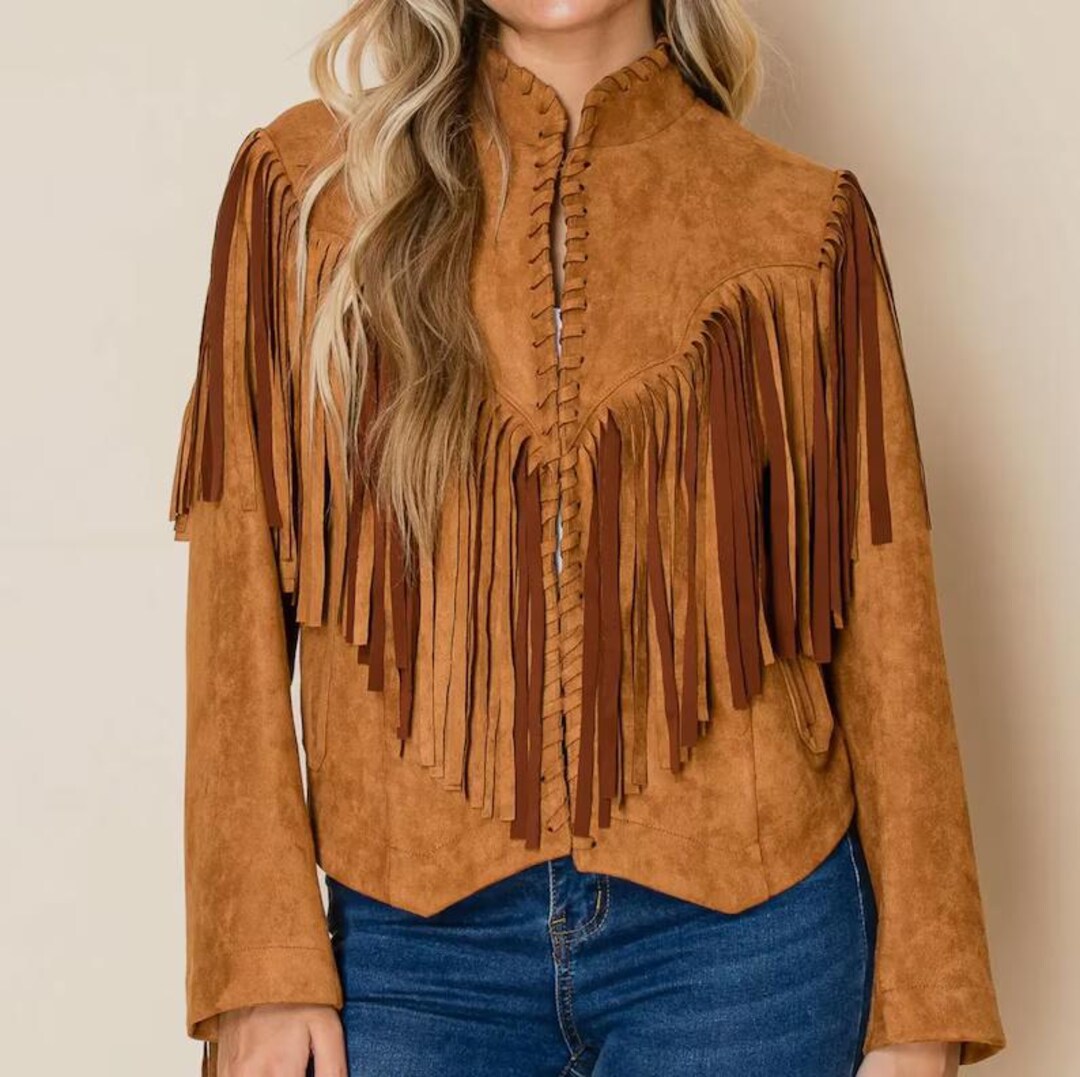Brown Suede Fringe Moto Jacket Western Real Leather Suede Biker Style ...