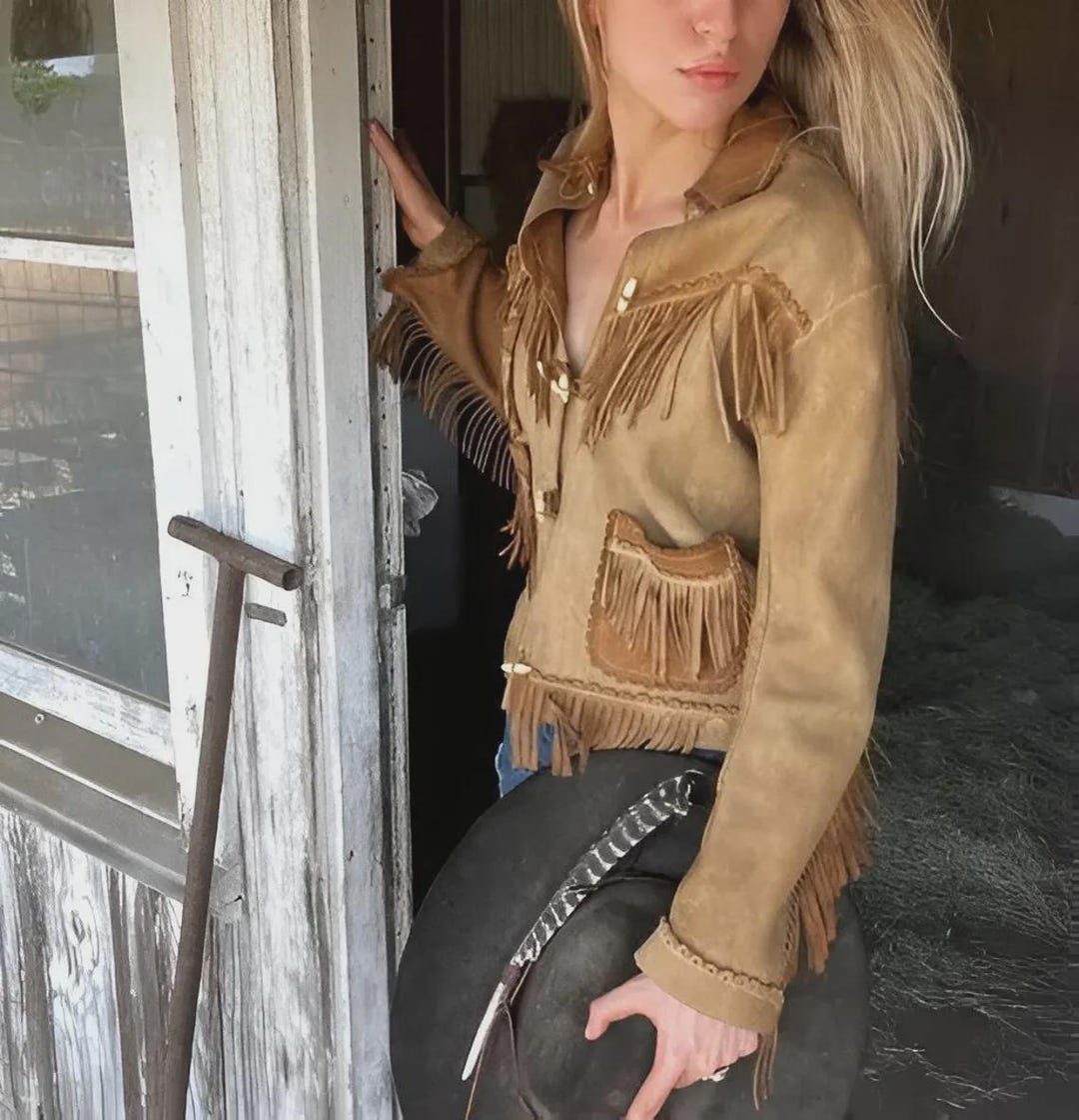 Boho Western Tan Fringe Jacket: Suede-look Cowgirl Coat - Etsy
