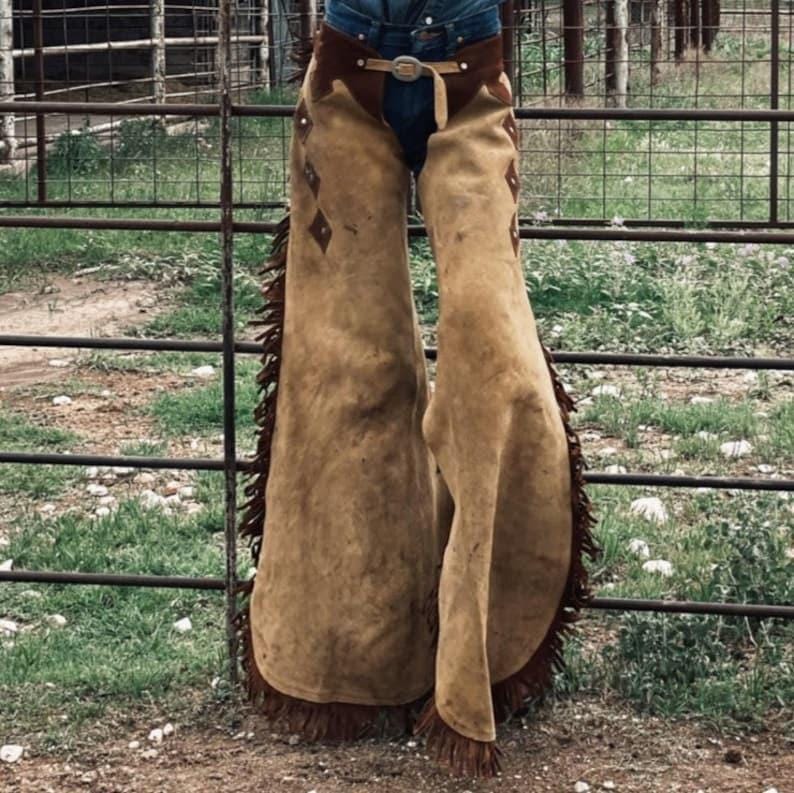 Handmade Cowgirl Chap Cowhide Suede Leather Pant Rodeo Chap Western ...