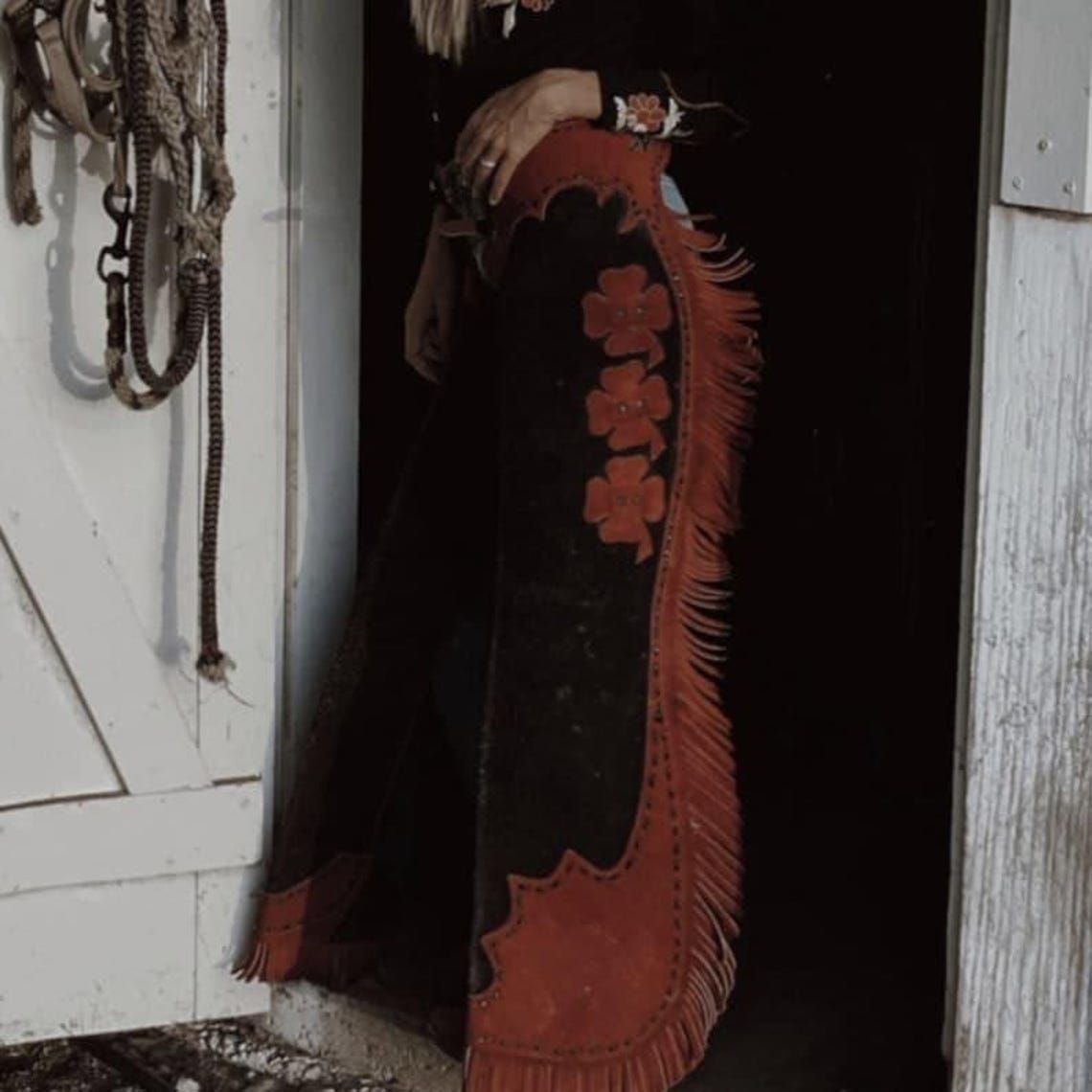 Handmade Cowgirl Chap Cowhide Suede Black Leather Pant Rodeo Chap ...