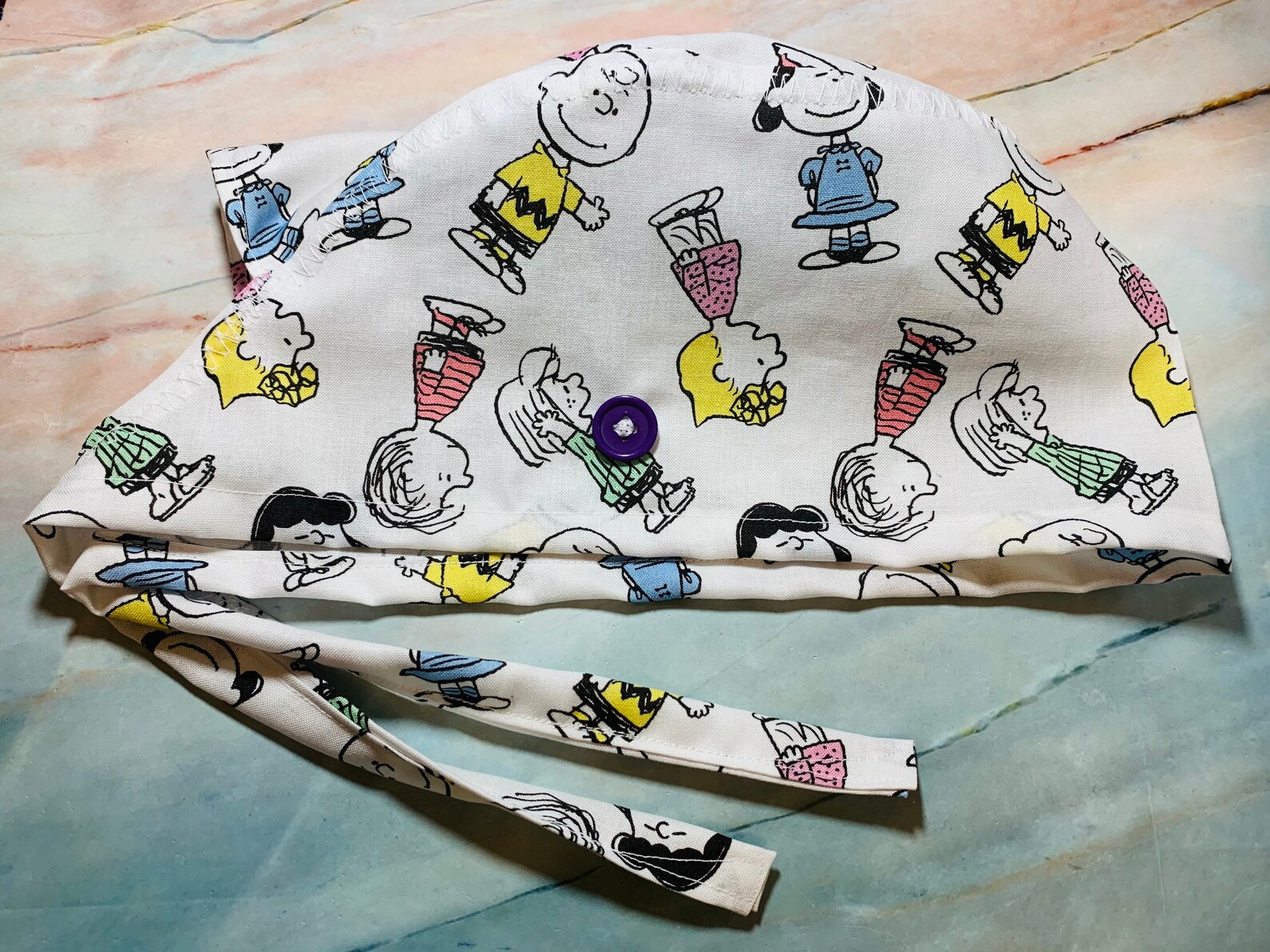 White Snoopy Peanuts Scrub Cap /nurse Hat W Buttons/ Medical - Etsy