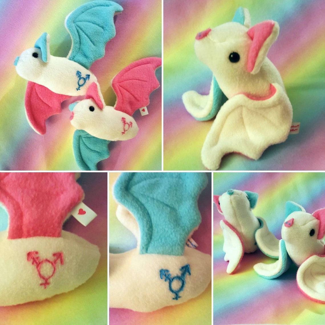 Trans Pride Bat Plush Toy - Pride Pink White and Blue Flag - Etsy