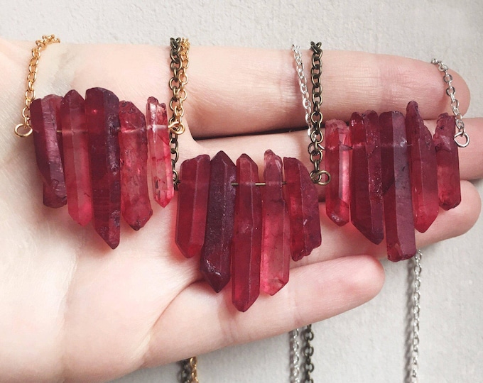 Large Blood Red Quartz Crystal Point Necklace - Natural Clear Cloudy ...
