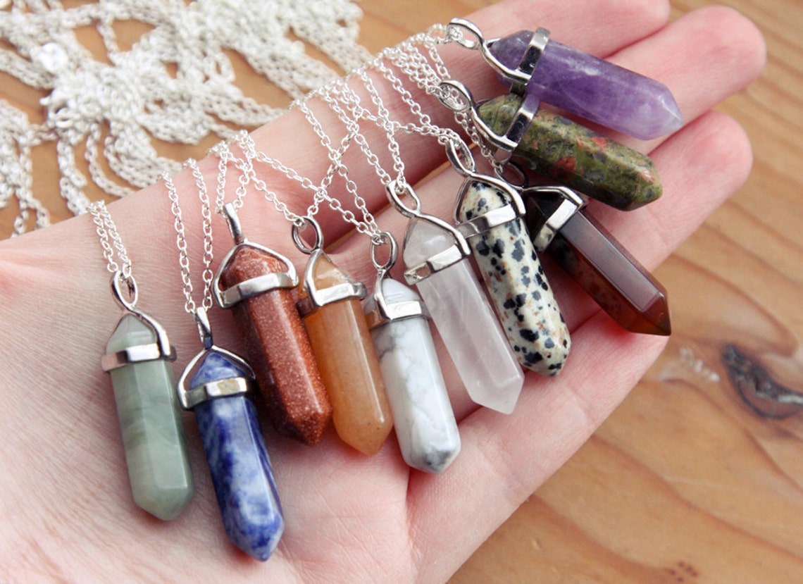 Silver Pendulum Crystal Necklace Polished Crystals Genuine | Etsy