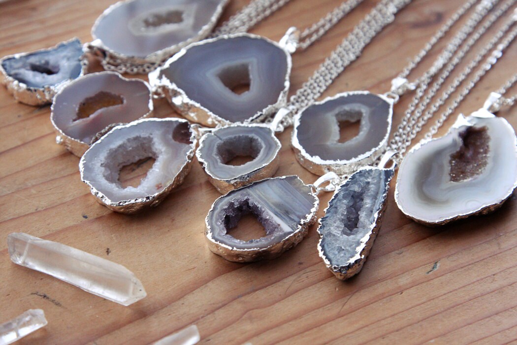 Silver Coated Agate Slice Raw Necklaces Natural Stone - Etsy