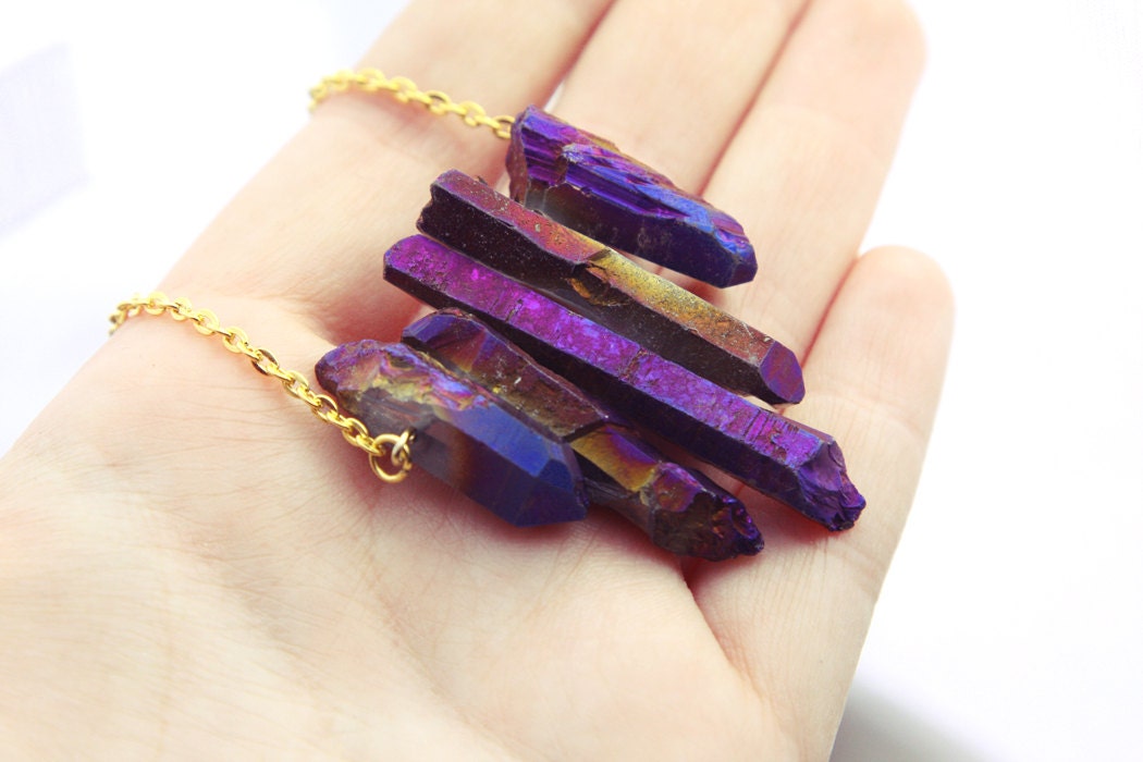 Raw Purple Flame Rainbow Aura Quartz Spike Necklace Rough | Etsy