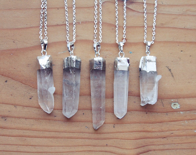 Silver Dipped Raw Quartz Crystal Point Necklace - Rough Clear Spike ...