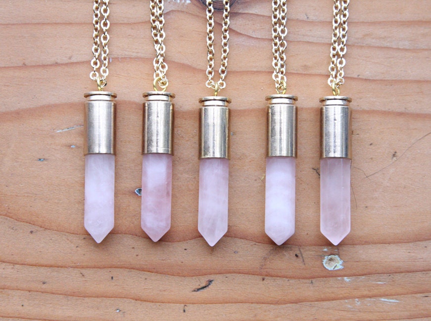 Rose Quartz Bullet Point Crystal Necklace Gold Casing and - Etsy