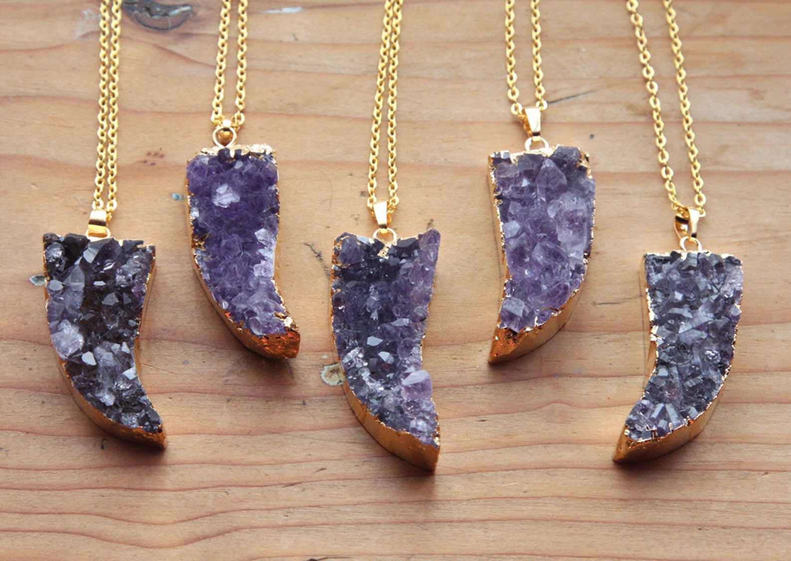 Amethyst Claw Druzy Gold Crystal Necklace Natural Raw Chunky - Etsy