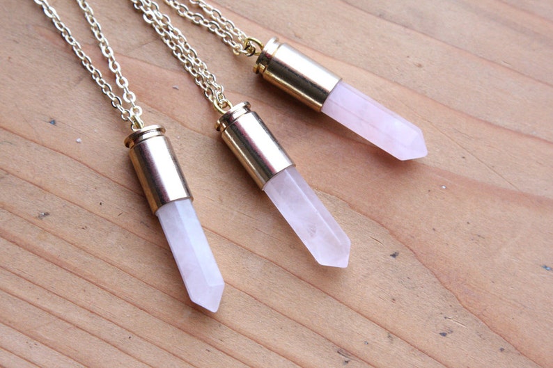 Rose Quartz Bullet Point Crystal Necklace Gold Casing and - Etsy