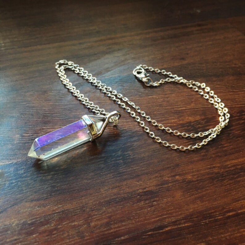 Angel Aura Quartz Pendulum Crystal Necklace Silver Gold | Etsy
