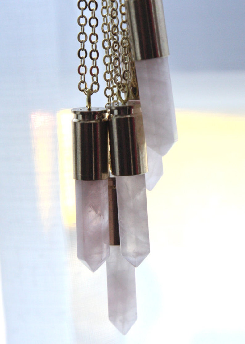 Rose Quartz Bullet Point Crystal Necklace Gold Casing and | Etsy