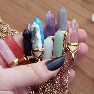 Gold Pendulum Crystal Necklace Polished Crystals Genuine Gemstones ...