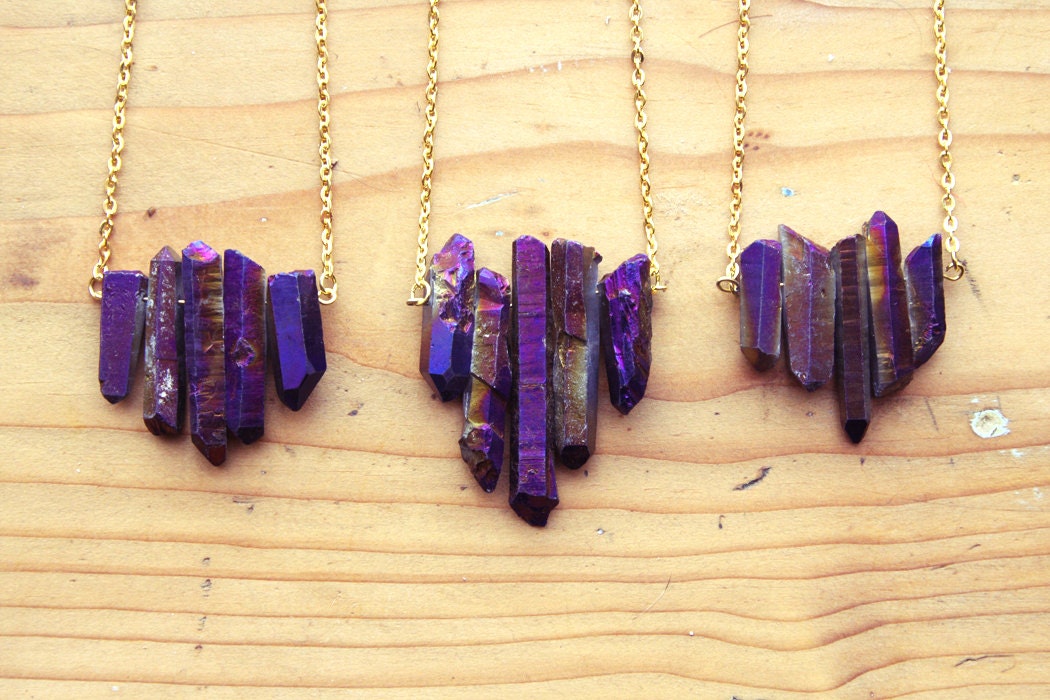 Raw Purple Flame Rainbow Aura Quartz Spike Necklace Rough | Etsy