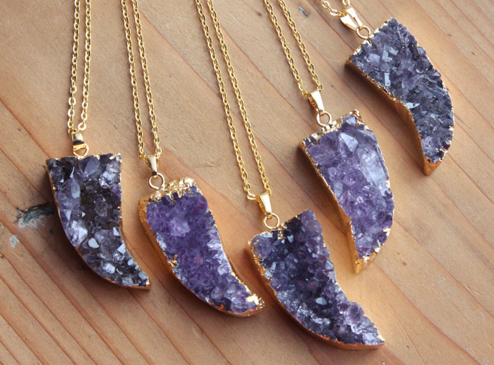 Amethyst Claw Druzy Gold Crystal Necklace Natural Raw Chunky - Etsy