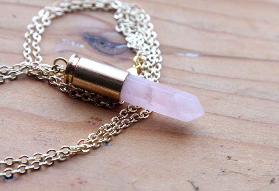 Rose Quartz Bullet Point Crystal Necklace Gold Casing and - Etsy