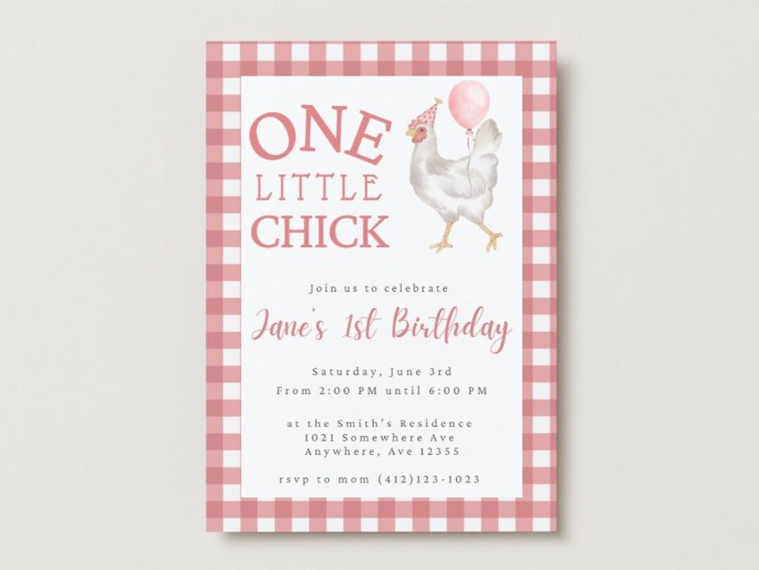 Editable One Little Chick Birthday Party Invite, Chicken First Birthday ...