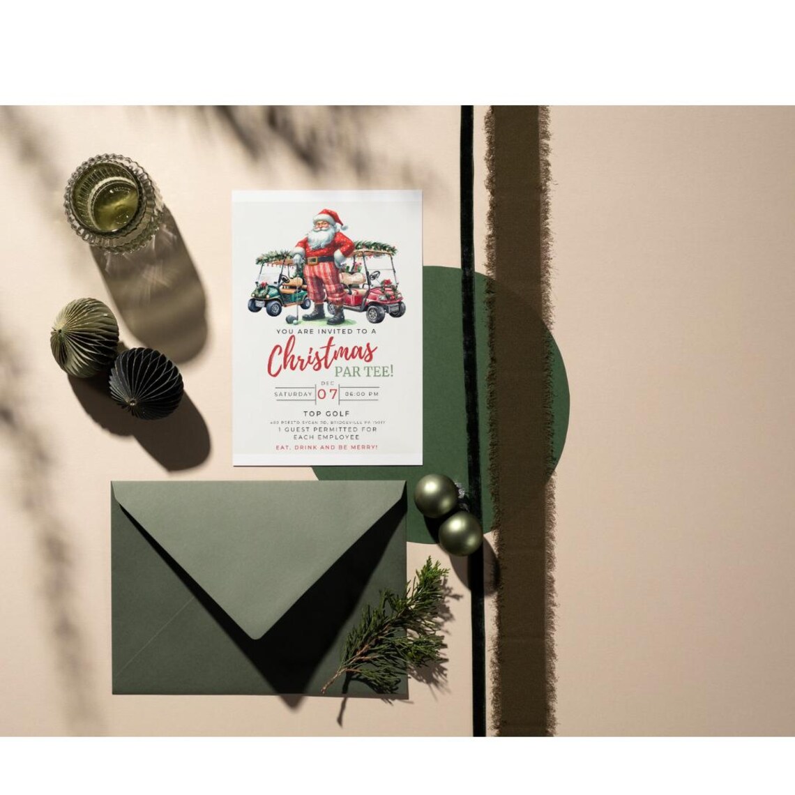 Editable Work Christmas Party Invitation, Christmas Invite, Golf ...