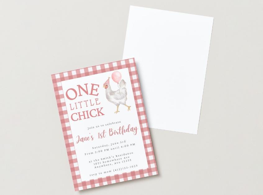 Editable One Little Chick Birthday Party Invite, Chicken First Birthday ...