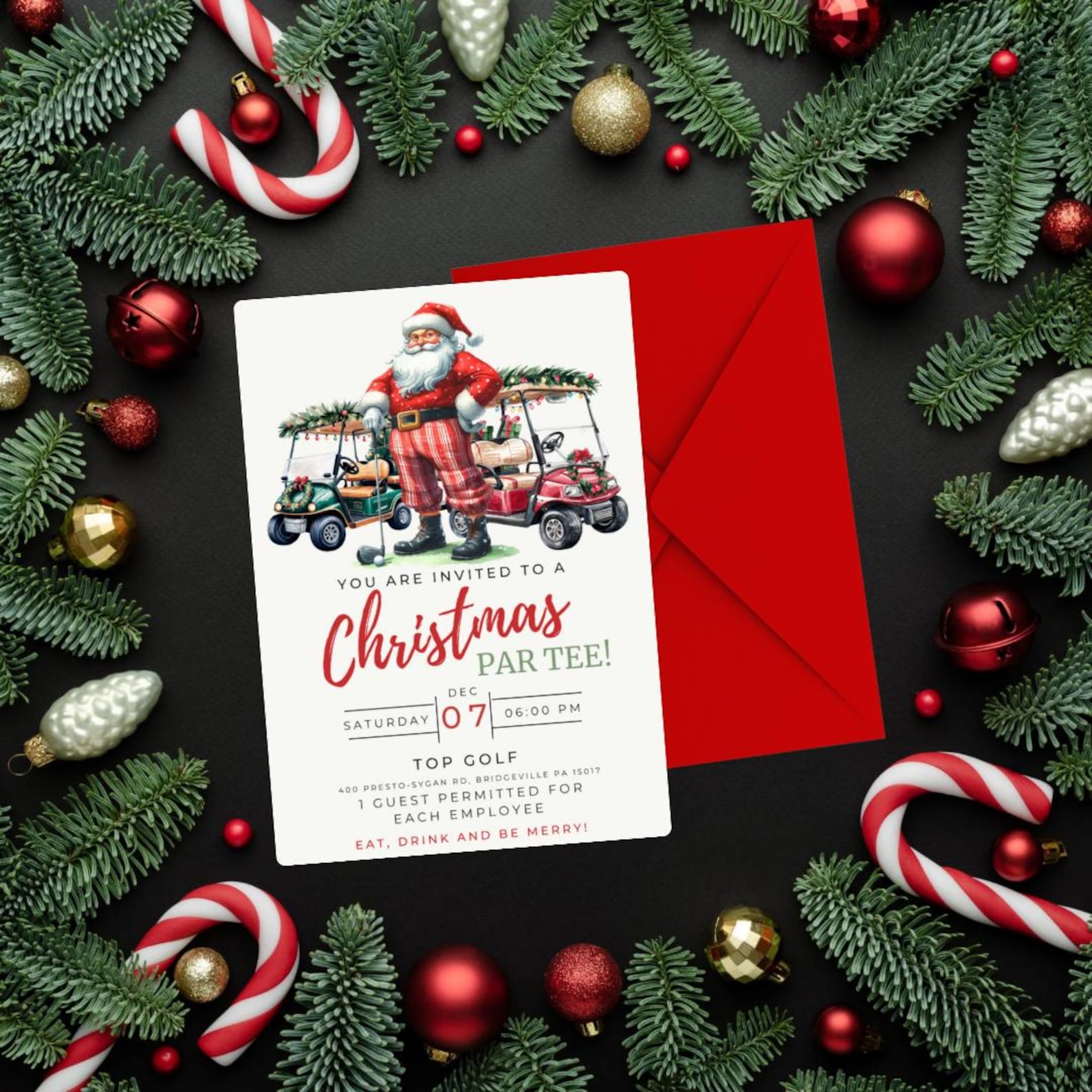 Editable Work Christmas Party Invitation, Christmas Invite, Golf ...