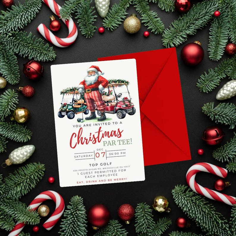 Editable Work Christmas Party Invitation, Christmas Invite, Golf ...