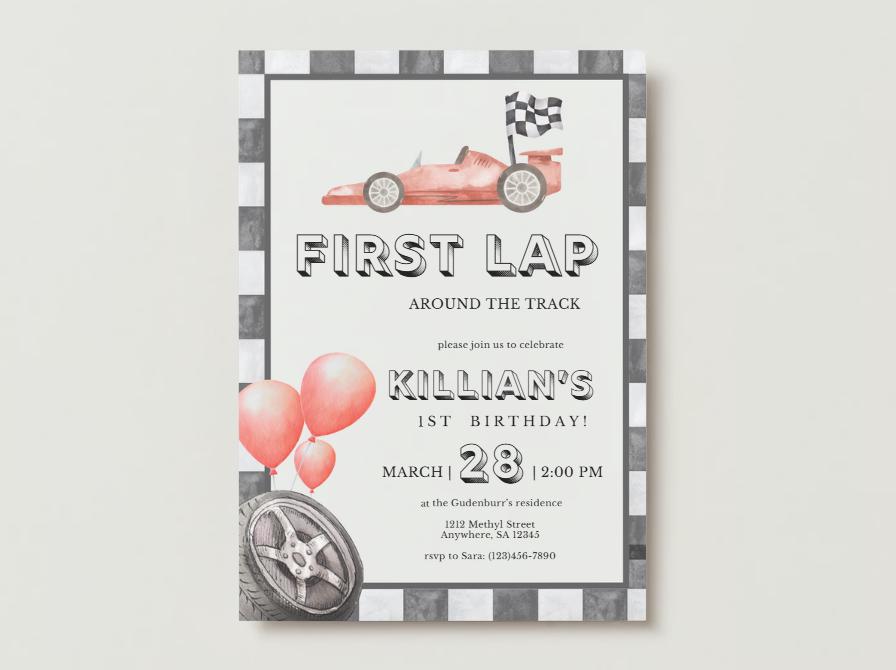 Editable First Lap Birthday Invite, First Birthday Party, Birthday ...