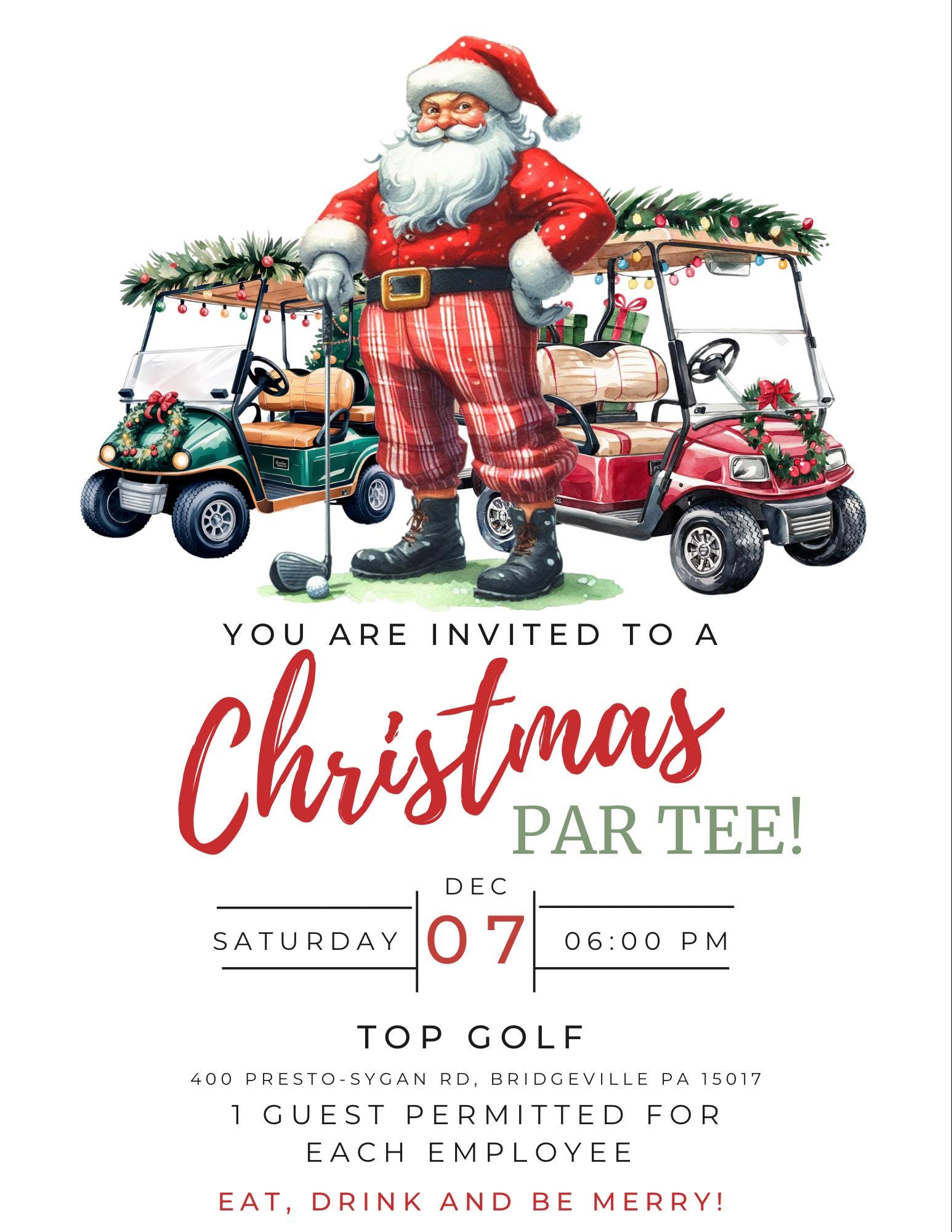 Editable Work Christmas Party Invitation, Christmas Invite, Golf ...