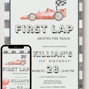 Editable First Lap Birthday Invite, First Birthday Party, Birthday ...