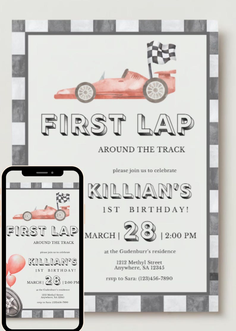 Editable First Lap Birthday Invite, First Birthday Party, Birthday ...