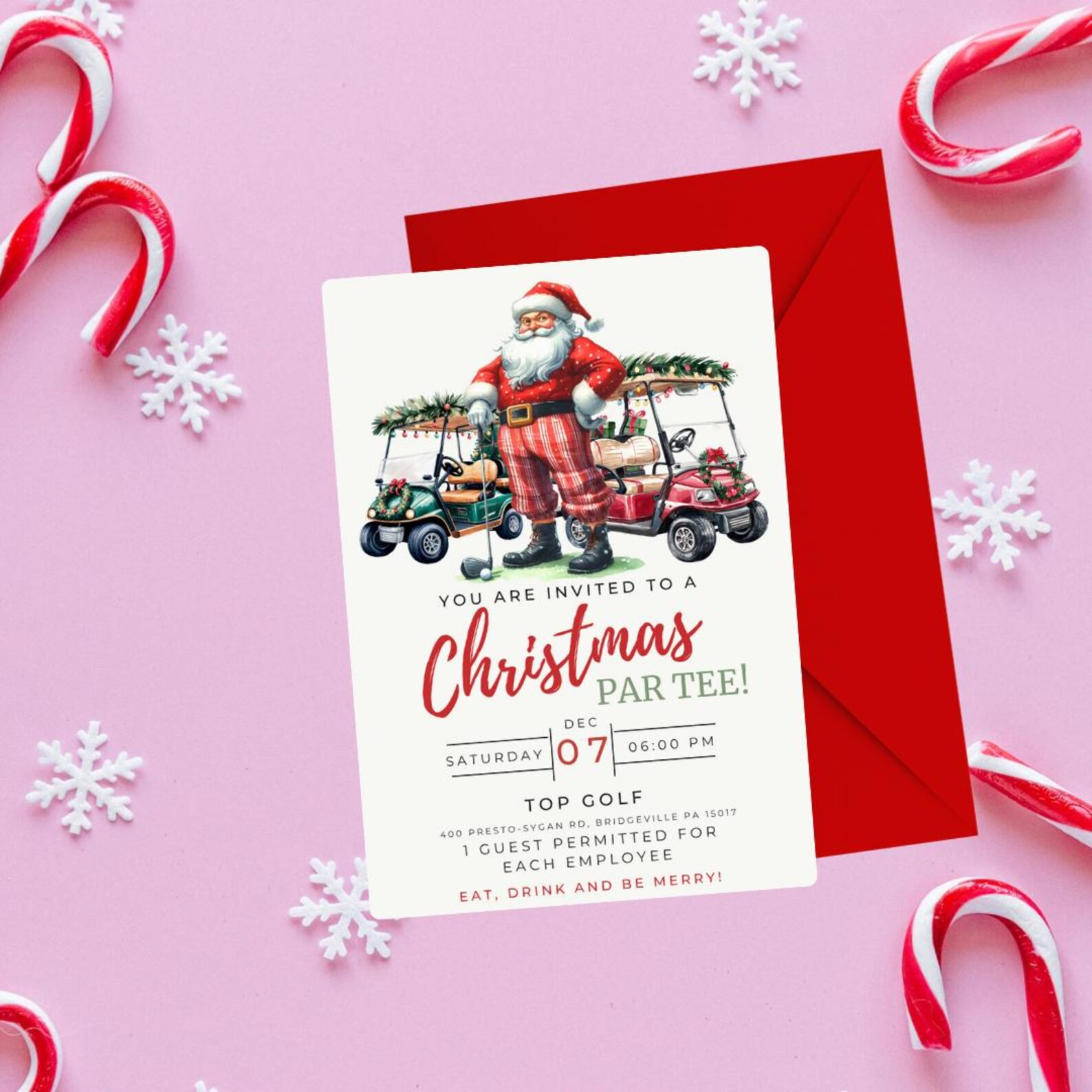 Editable Work Christmas Party Invitation, Christmas Invite, Golf ...