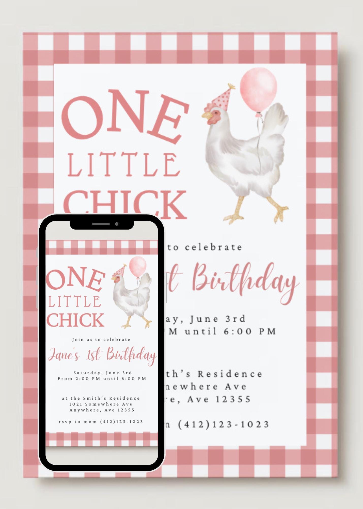 Editable One Little Chick Birthday Party Invite, Chicken First Birthday ...
