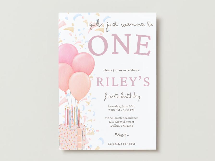Editable Girls Wanna Be One, Girls Invite, Pink 1st Birthday, Girls 1st ...